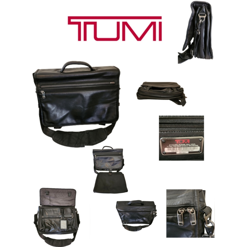 Vintage Tumi Black Leather Expandable Flap, Briefcase… - Gem
